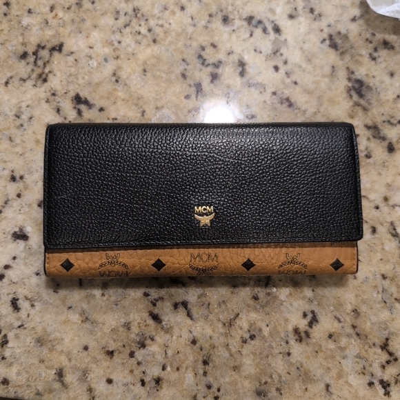 MCM | Bags | Mcm Black And Brown Leather Wallet Cognac Visetos | Poshmark
